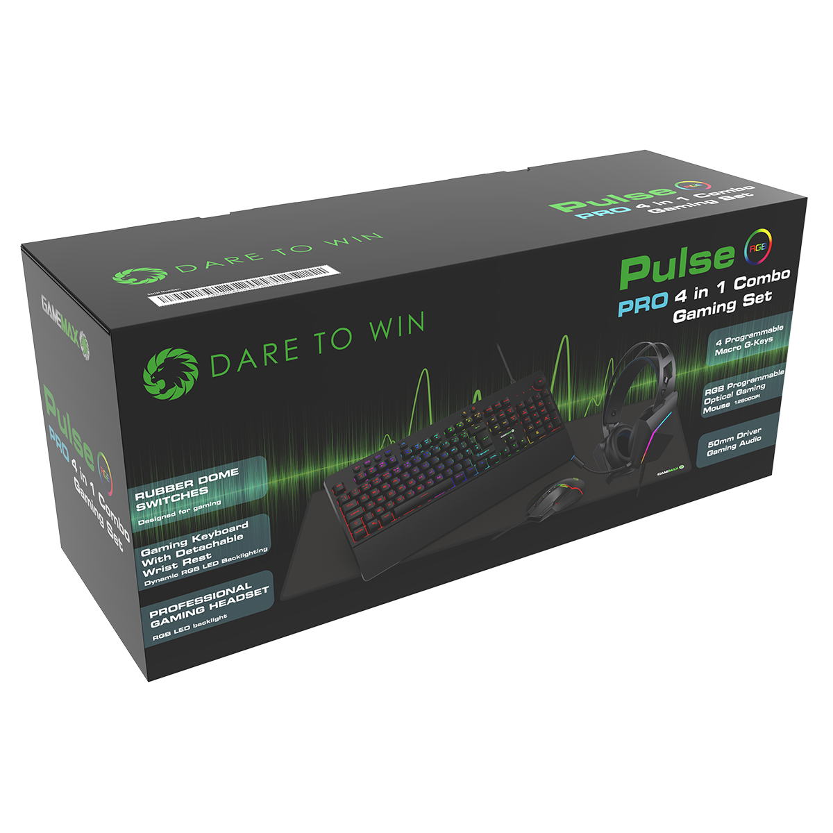 GameMax Pulse 4-in-1 Pro Keyboard, Mouse, Headset and Mouse Pad Combo ...