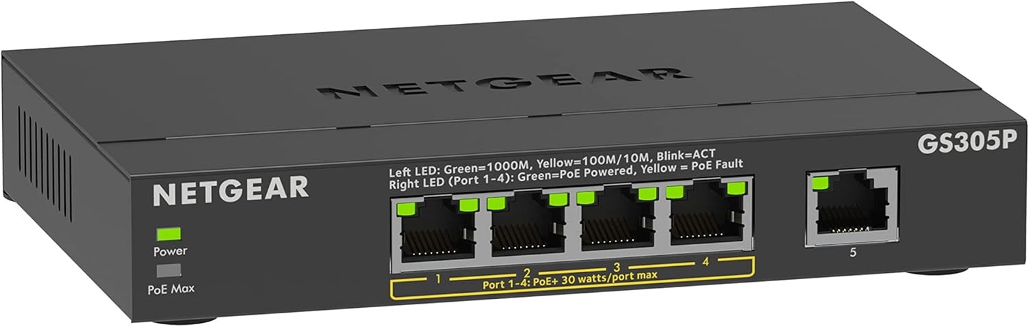 Netgear GS305Pv3 5-Port Gigabit Ethernet PoE+ Unmanaged Essentials ...