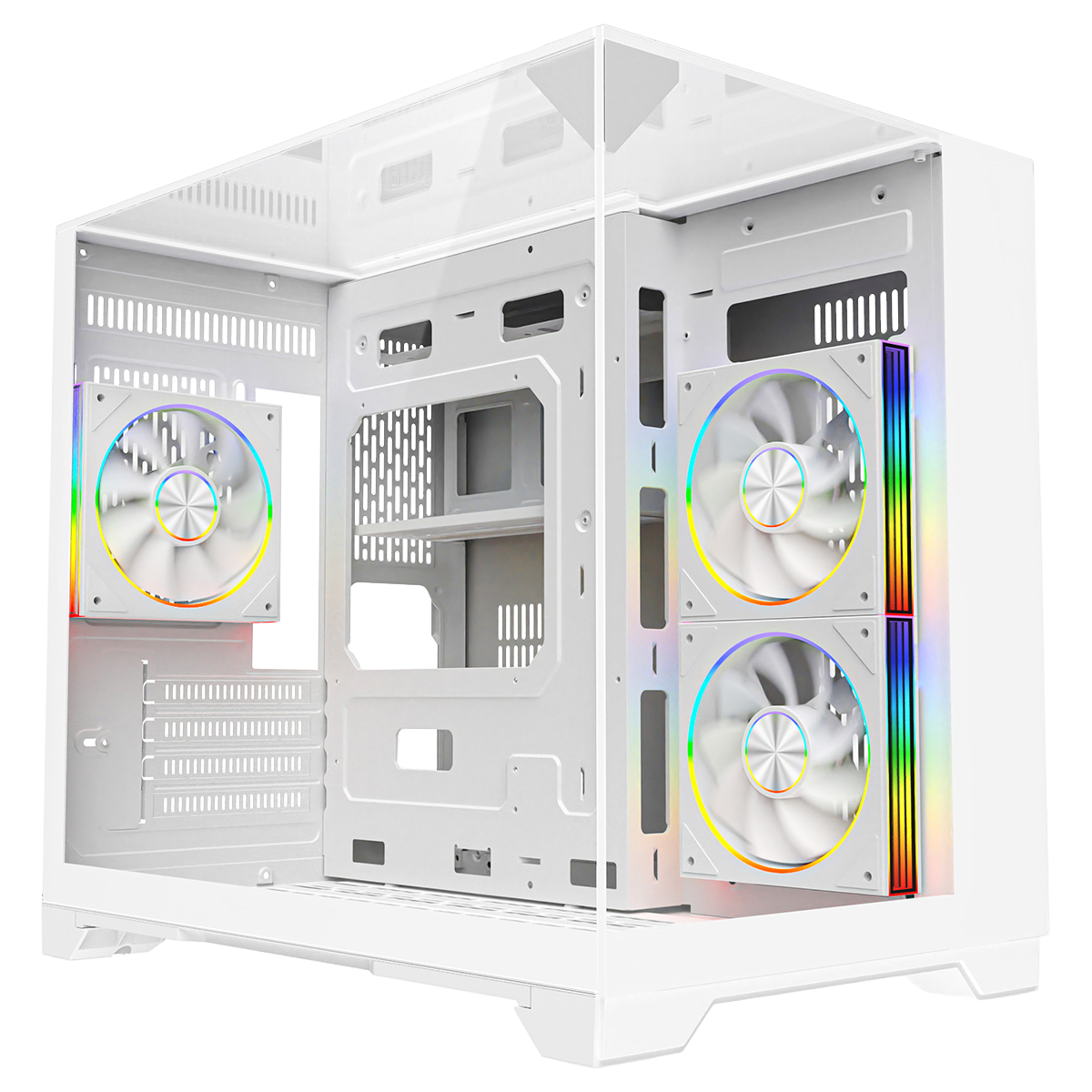 Powercool Atom White mATX Gaming Case Dual Chamber With 3 x Tempered ...