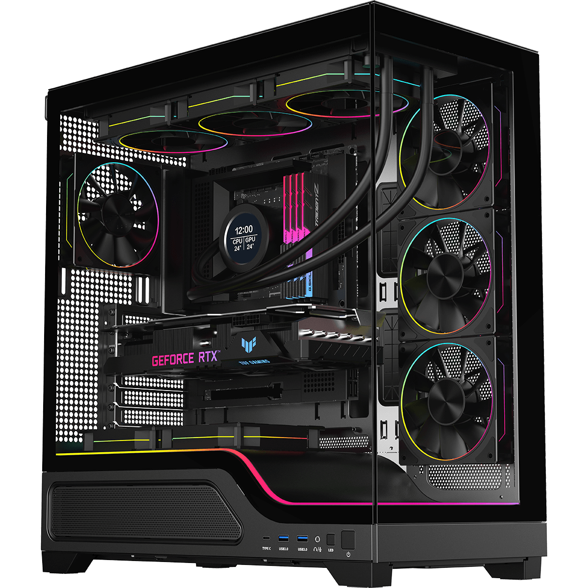 Powercool Pulsar Black ATX Gaming Case With Tempered Glass Panels With ...